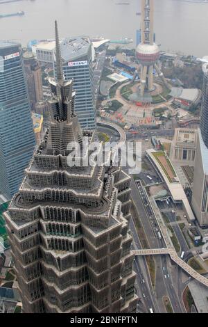--FILE--An aerial view of Jin Mao Tower, an 88-story landmark ...