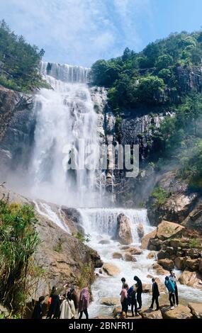 An aerial view of the Waterfall of Tiantai Mountain, which is praised ...
