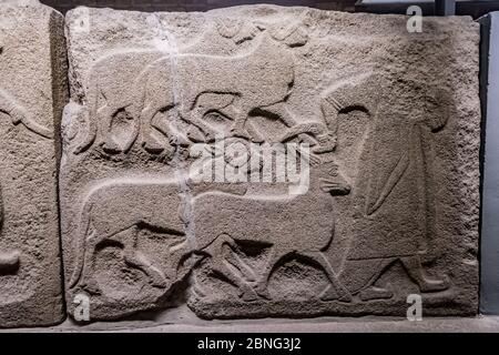 Closeup shot of orthostat panels of the Sphinx Gate. A King and Queen ...