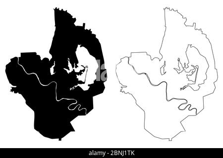 Srinagar City (Republic of India, Jammu and Kashmir State) map vector ...