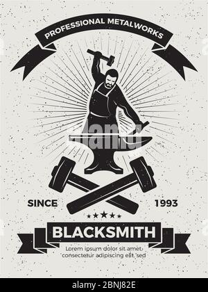 Forge logo. smithy symbol. Hammer and anvil emblem. Vintage sign ...