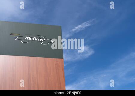 Mc Drive sign in entrance McDonald's hamburger restaurant seen in ...