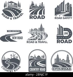 Winding country road icon. Flat design, linear and color styles. Forest ...