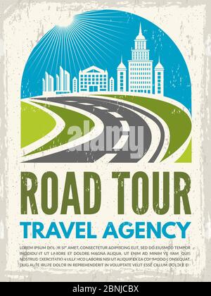 Banner and flyer template with road. Winding highway, rural road ...