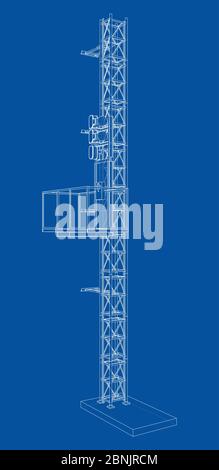 Mast lifts outline. Vector rendering of 3d. Wire-frame style. The ...