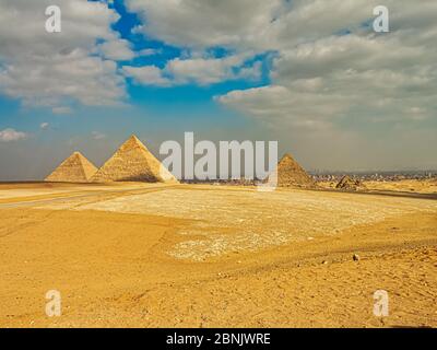 View of the pyramids in Giza, Cairo, Egypt from the desert side Stock ...