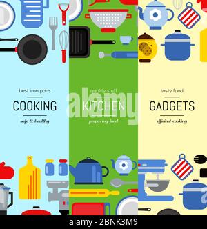 Kitchen utensils vertical banners set with cooking time symbols ...