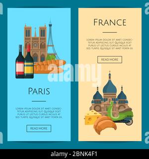 Vector cartoon France sights and objects on France contour map concept ...