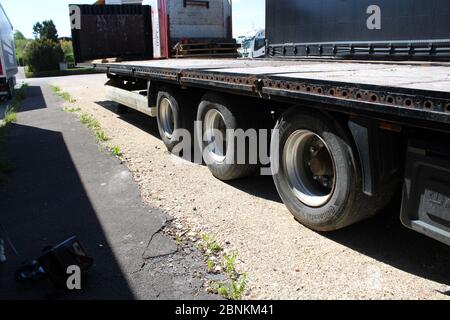 Heavy empty truck is waiting for loading of gravel. Construction of ...
