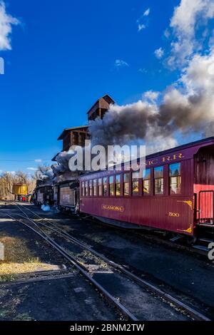 Old railroad cars at the Chama Station of the Cumbres & Toltec Scenic ...