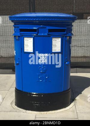 London, UK - 09/05/2020: Blue 'thank you' NHS postbox outside st Thomas ...