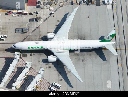 The aircraft body of EVA Air Boeing B777-300ER in Shangai Pudong ...