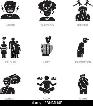 Shame black glyph icon. Human feeling embarrassed. Social emotion of ...