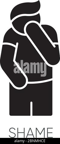 Embarrassment black glyph icon. Man acting shy. Feeling of humiliation ...
