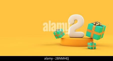 Happy 2nd birthday yellow greeting background. 3D Rendering Stock Photo ...