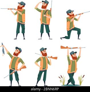 Hunter man cartoon character with a shotgun. Vector illustration ...