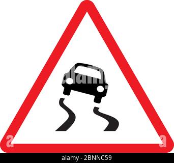 Slippery road traffic warning sign vector. Red triangle board. Road traffic symbols Stock Vector ...