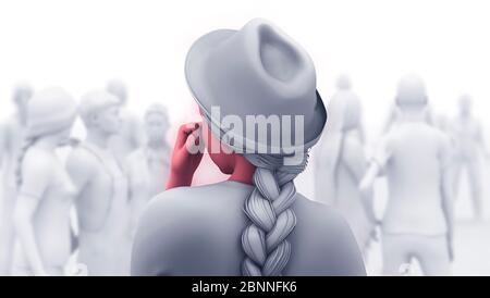 Infected person in public possibly infecting others, 3d conceptual ...