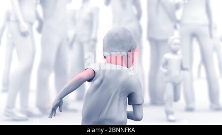 Infected person in public possibly infecting others, 3d conceptual ...