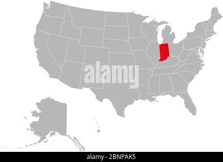 Map of the United States with Indiana highlighted Stock Vector Image ...