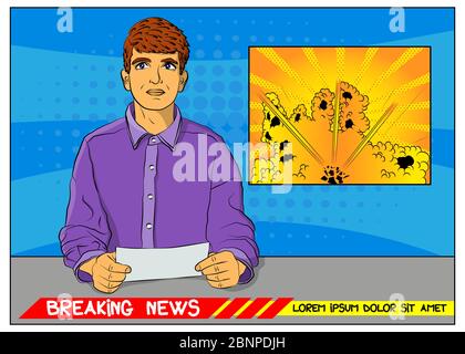 Male news anchor. Comic cartoon pop art retro vector illustration ...
