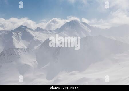 Rocks and the summit of the Muttler mountain, Samnaun, Engadin, Grisons ...