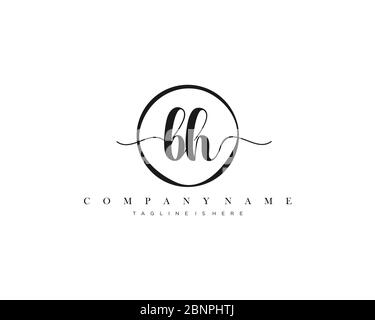 BH handwriting logo with circle template vector signature, wedding ...