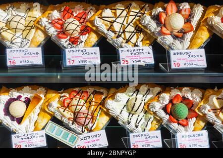 Tokyo, Harajuku, Takeshita street. Plastic food menu, various types of ...