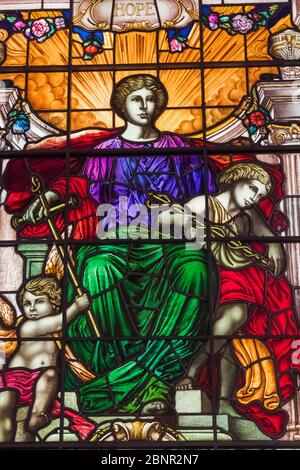 Stained glass window depicting Hope at St James church, Lealholm, North ...
