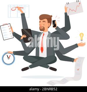 Businessman Multitasking With Many Hand, Vector Cartoon Stick Figure ...