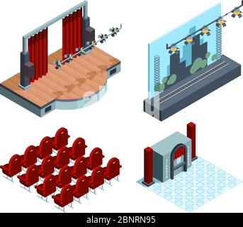 Isometric opera theatre set with isolated images of theater building ...
