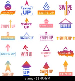 Set of Swipe up internet button, online web design arrow move icon ...