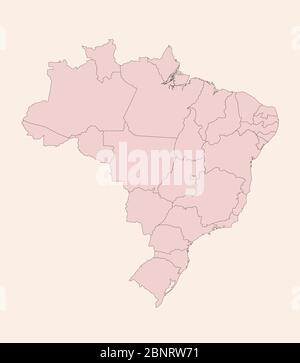 Pink political map of Brazil. Administrative divisions - states. Simple ...
