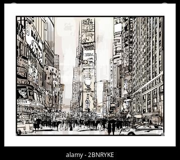 Times Square sketch - New York City illustration Stock Vector Image ...