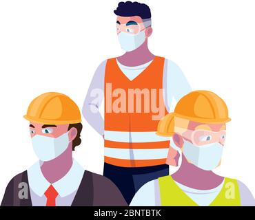 Industry operators wearing face masks at work vector illustration ...