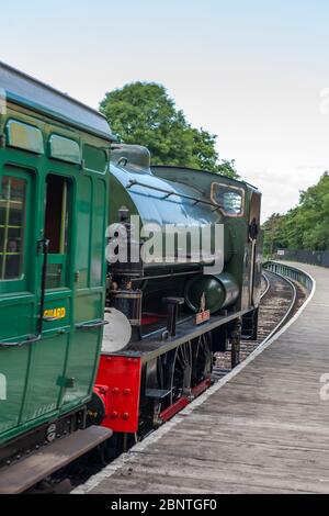 Steam train arriving at Smallbrook station , part of the Isle of Wight ...