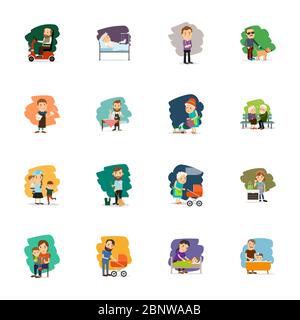 Older people cooking icons set isometric vector. Woman cook. Grandma ...