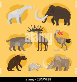 Prehistoric animals, mammoth, saber-tooth tiger, macrauchenia, clip-art ...