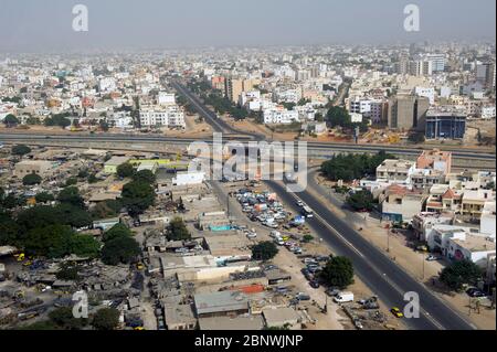 Aerial view of the city of Dakar, Senegal, showing the densely packed ...