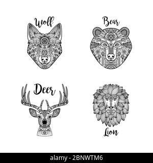 Lion isolated. Animal zentangle hand drawn illustration Stock Vector ...