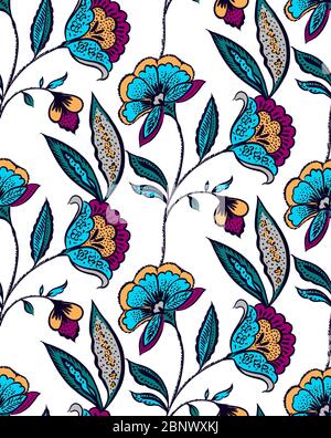 Hand drawn floral ethnic pattern. Seamless abstract batik print Stock ...