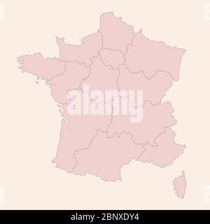 Pink political map of France. Administrative divisions - metropolitan ...