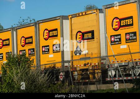 Truck trailers with logos outside of a facility occupied by Estes ...
