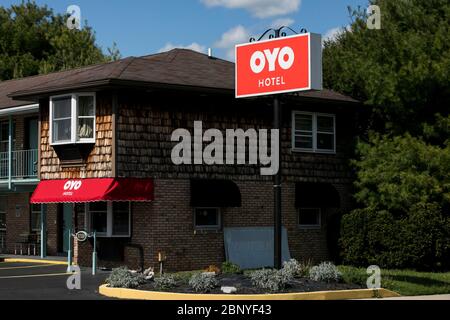 A logo sign outside of a Oyo Hotel location in Hershey, Pennsylvania on ...