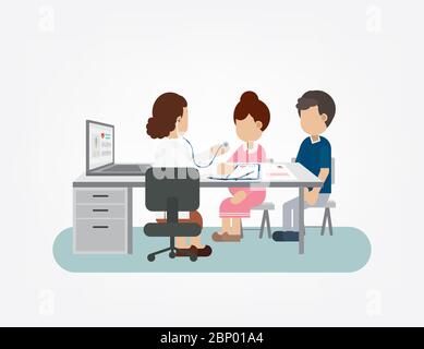 Hospital obstetric examination vector illustration. Cartoon flat ...