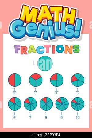 Math worksheet template design for fractions with pizza Stock Vector ...