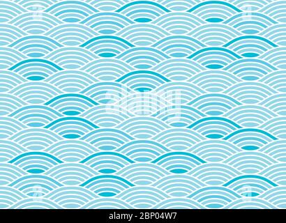Japanese and Thai and Chinese Water wave line set. Design in round,moon ...