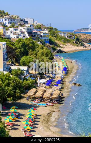 Town Massouri on Island Kalymnos in back Island Telendos, Greece Stock ...
