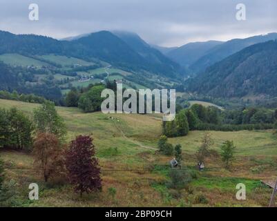 Austria, Lower Austria, Annaberg, Drone view of bridge stretching over ...