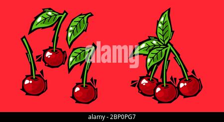 Graffiti Style Fresh Cherries Assorted Set. Isolated Vector ...